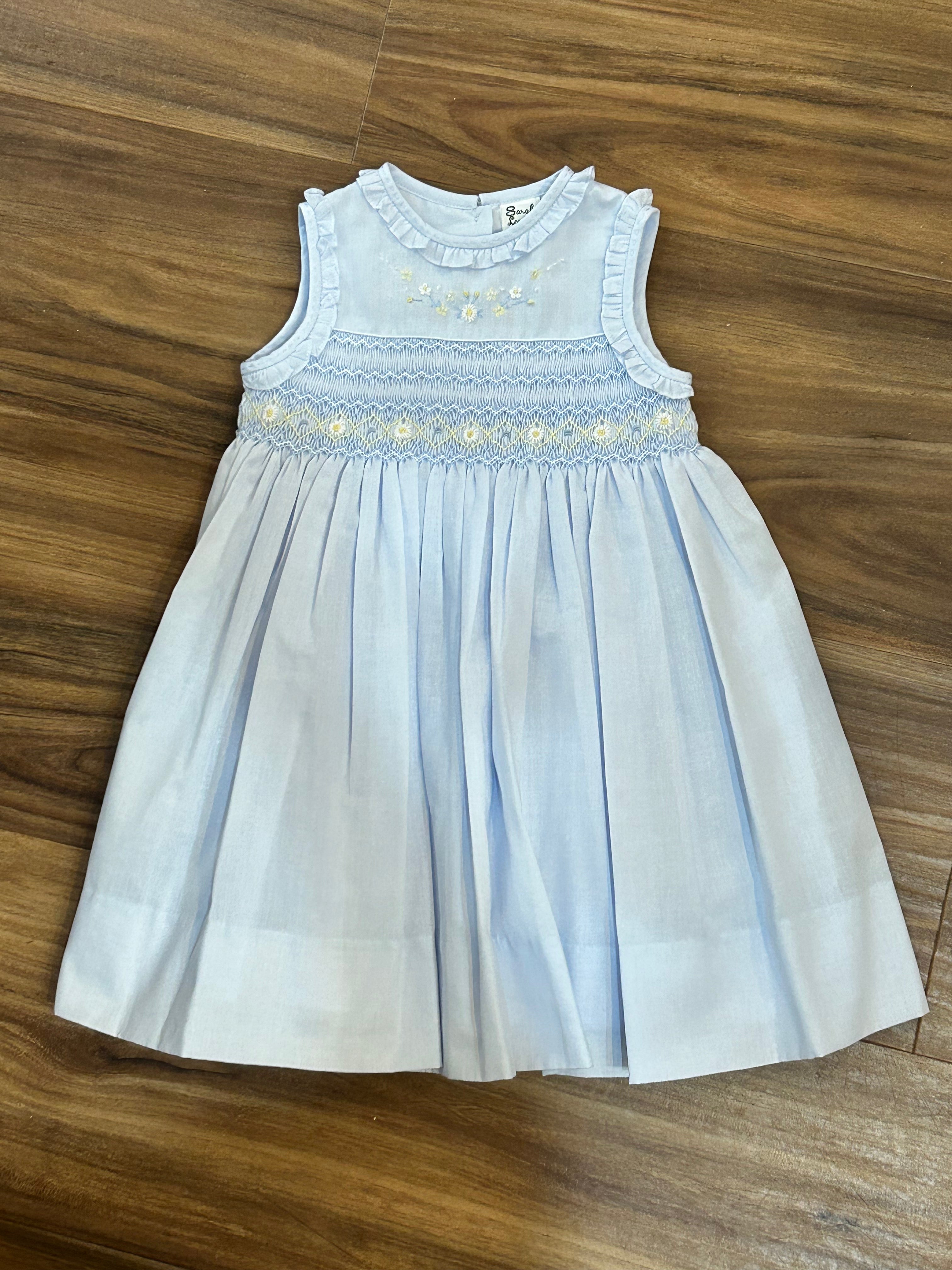 Daisy Smocked Bodice Dress Blue Sarah Louise – Shutterbugs Boutique